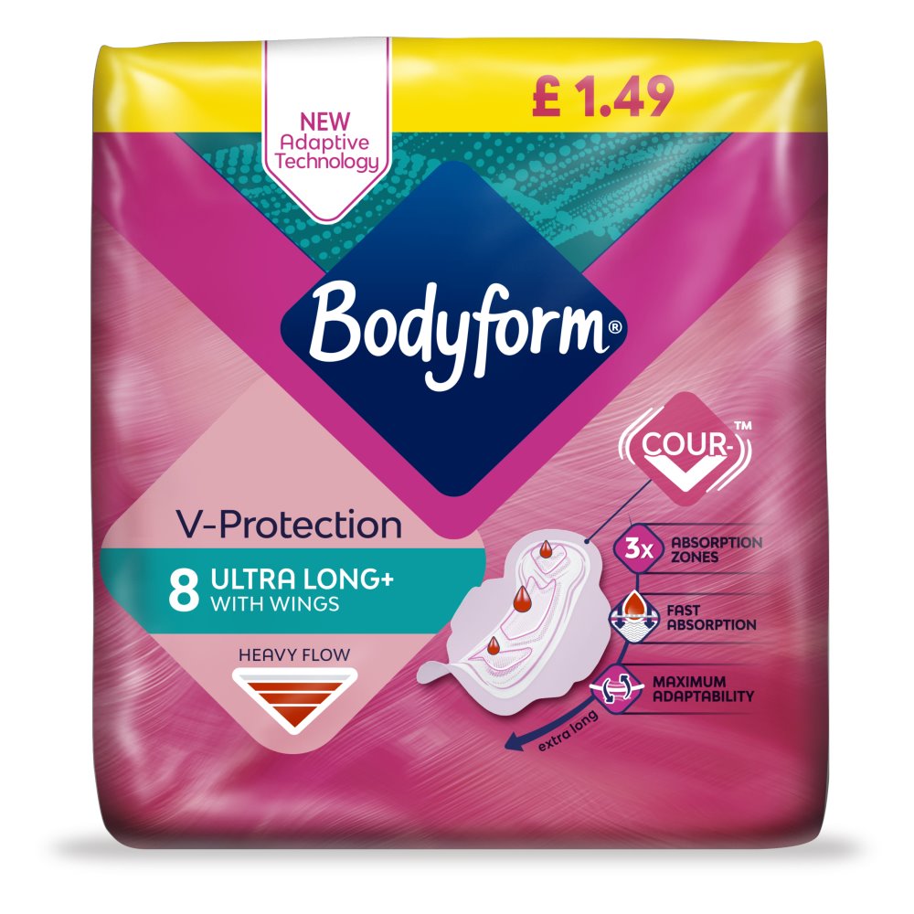 Bodyform V-Protection Ultra Long With Wings 8 Pack | Same Day Grocery ...